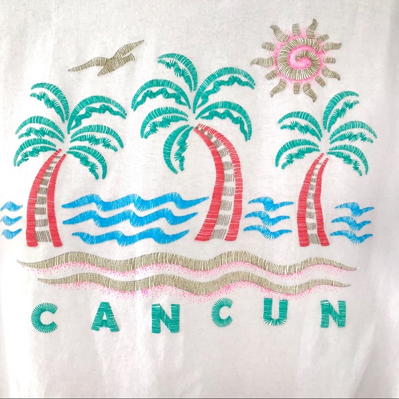 Tops | Vintage Cancun Mexico Embroidered Souvenir Tee | Poshmark